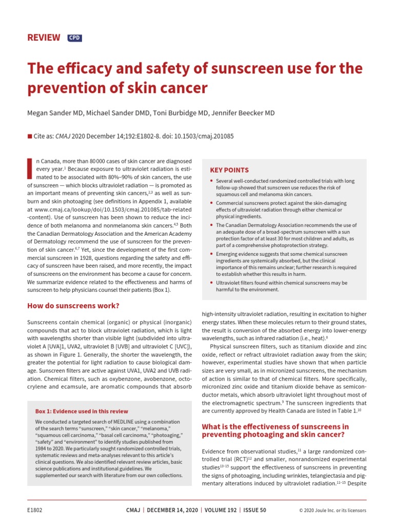 The Efficacy and Safety of Sunscreen Use For The Prevention of Skin ...