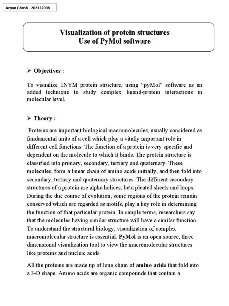 Visualization of Protein Structures Use of Pymol Software: Objectives ...