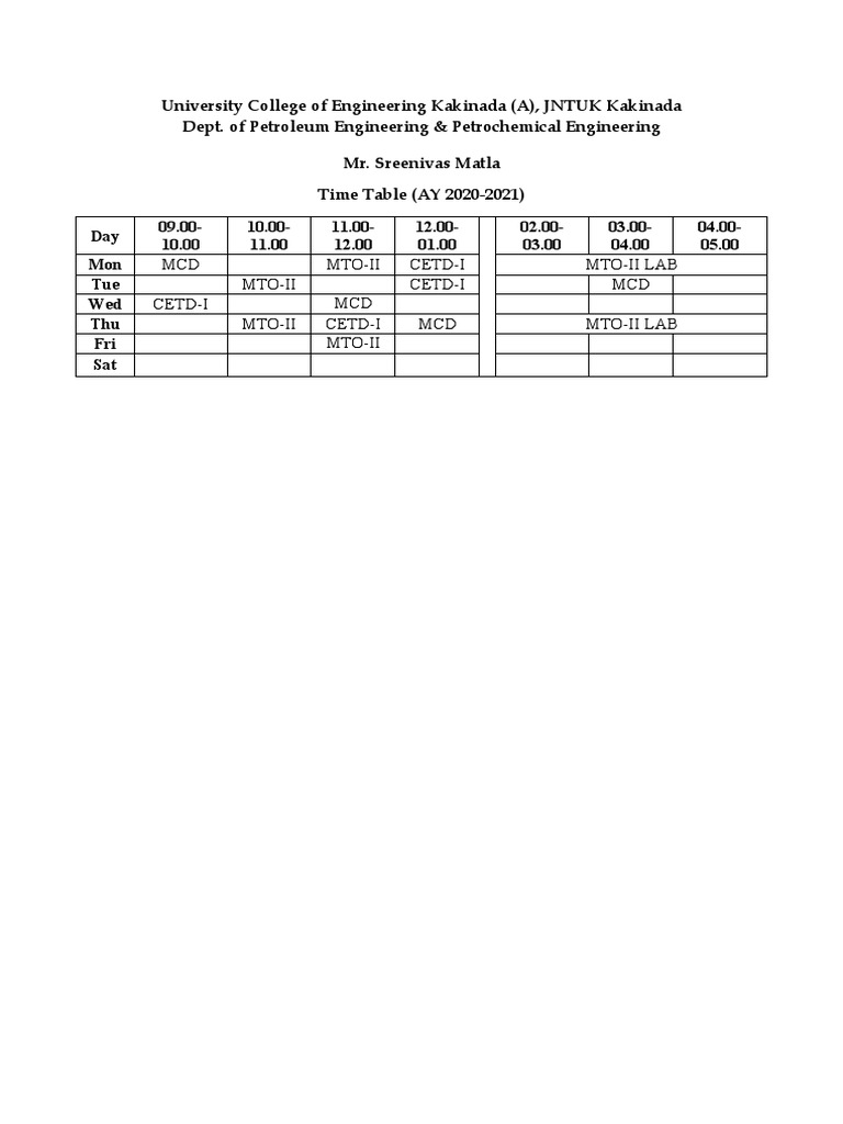Individual Timetable