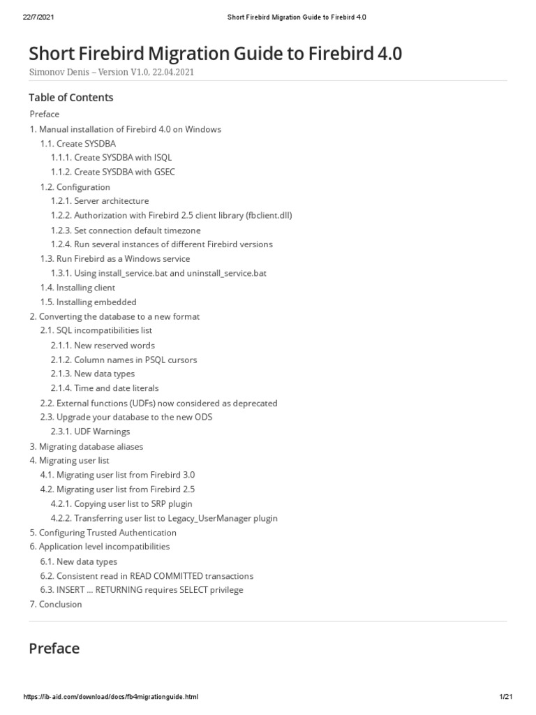 Short Firebird Migration Guide To Firebird 4.0 | PDF | Postgre Sql ...