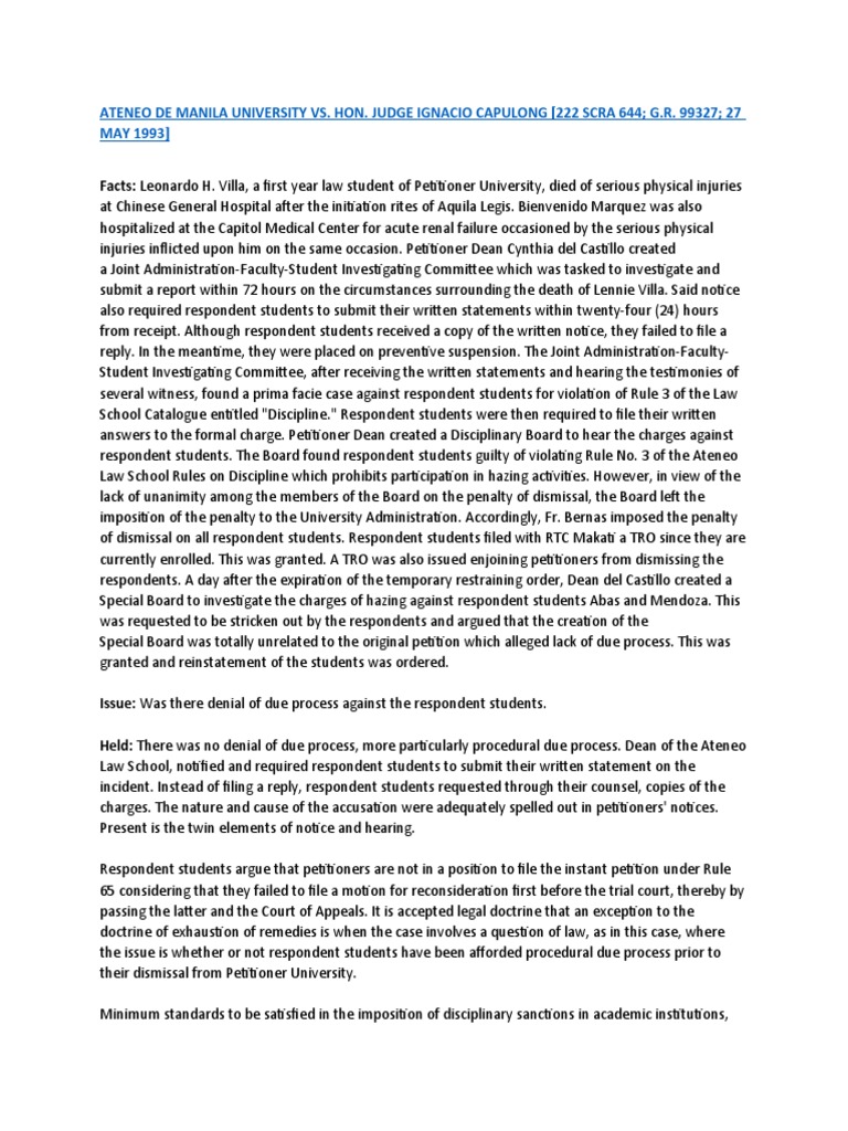 Ateneo de Manila University vs. Hon. Judge Ignacio Capulong ...