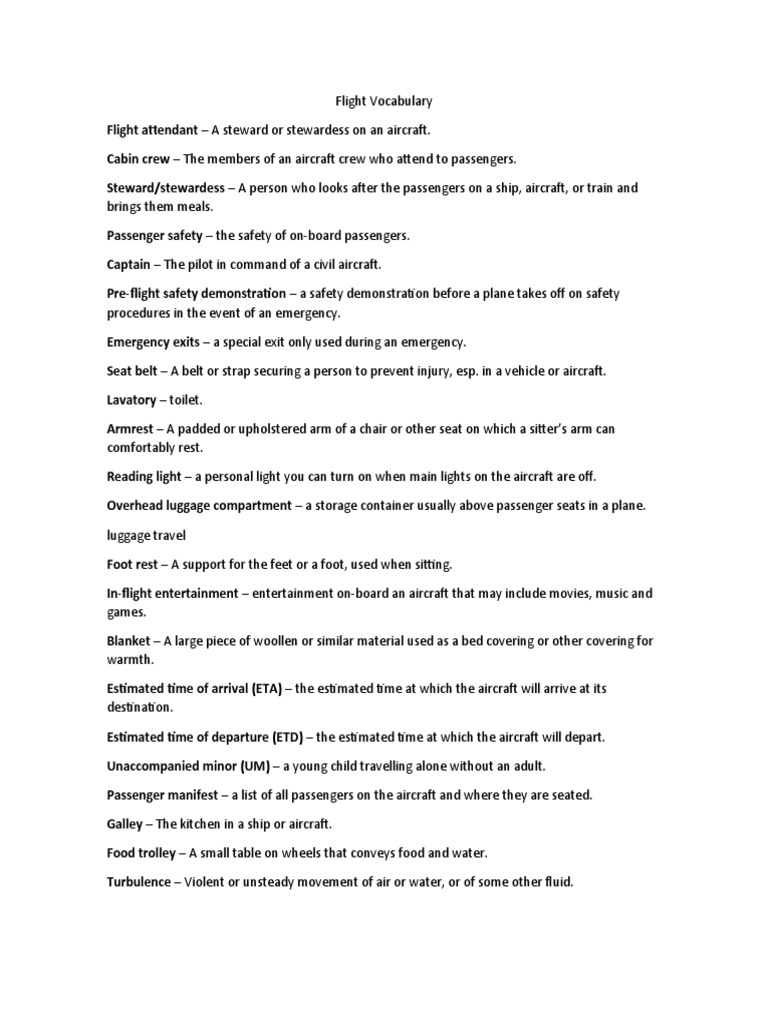 Flight Vocabulary | PDF