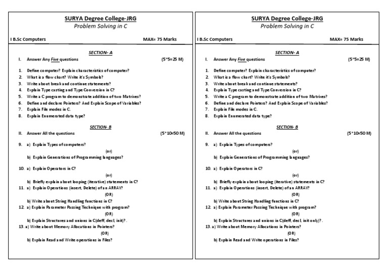 Problem Solving in C Problem Solving in C: SURYA Degree College-JRG ...