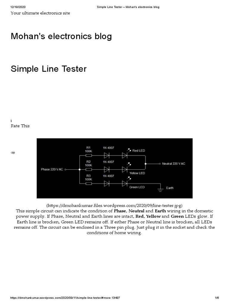 Simple Line Tester Circuit Guide | PDF | Ac Power Plugs And Sockets ...