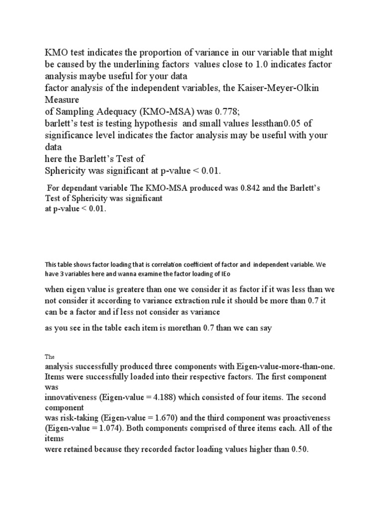 KMO Test and Factor Analysis Results | PDF | Factor Analysis | Internal ...