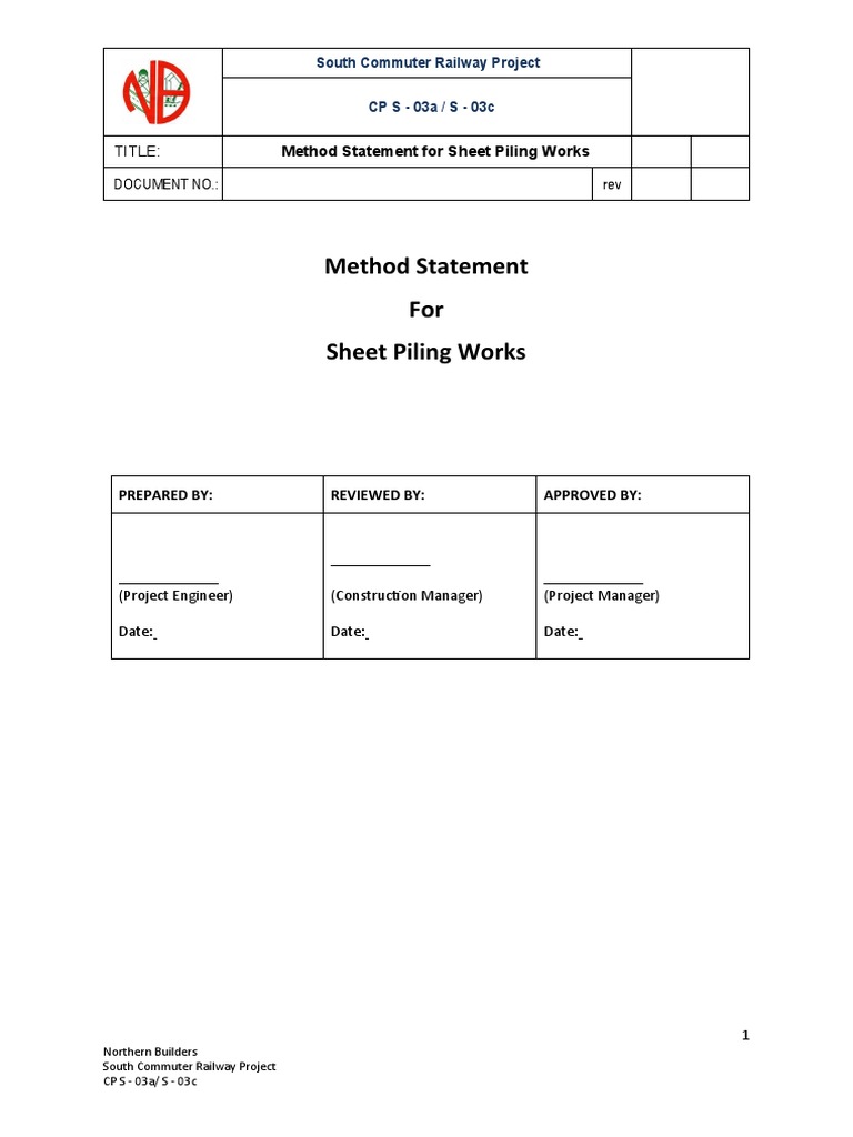 Method Statement Sheet Piling Works | PDF | Deep Foundation | Rail ...