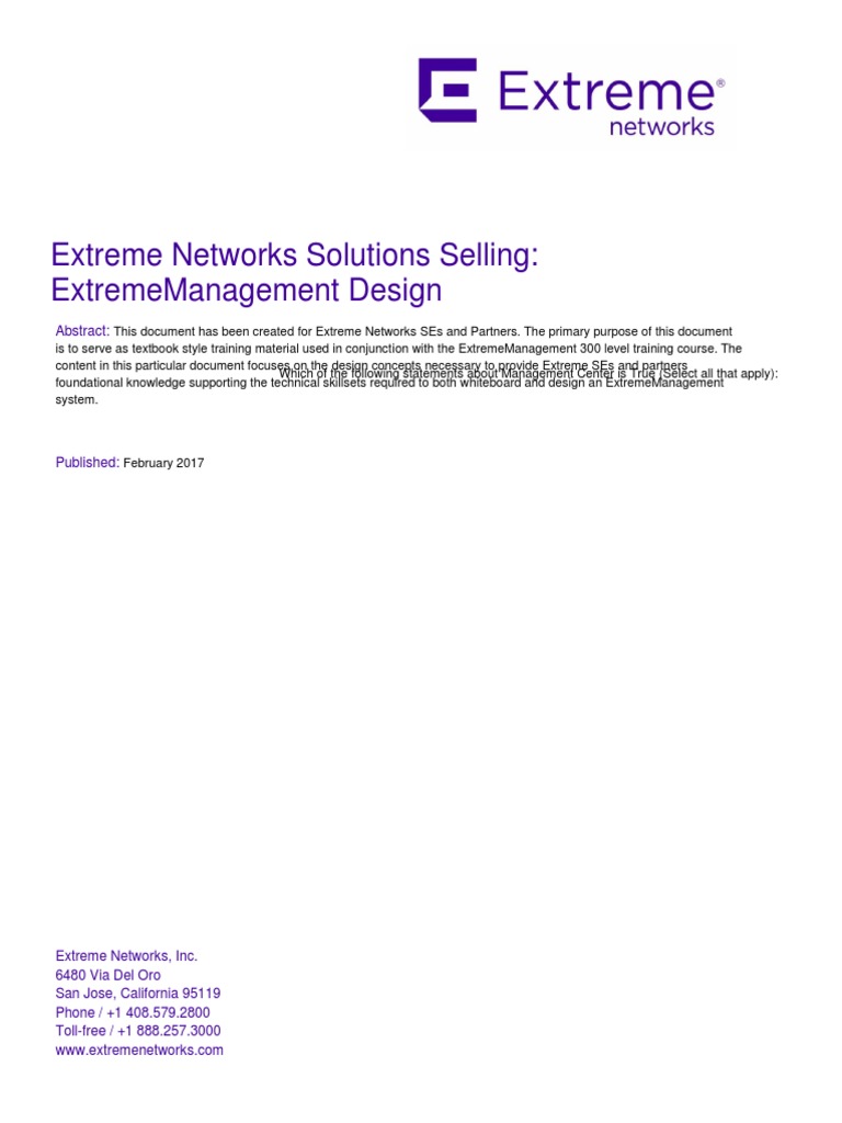 Extreme Networks Solutions Selling: Extrememanagement Design | PDF | Radius | Computer Network