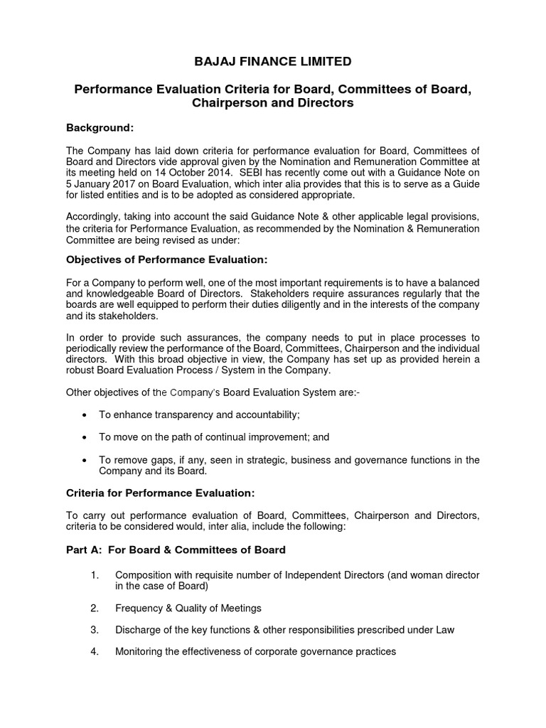 Performance Evaluation Criteria For Board Committees of Board ...