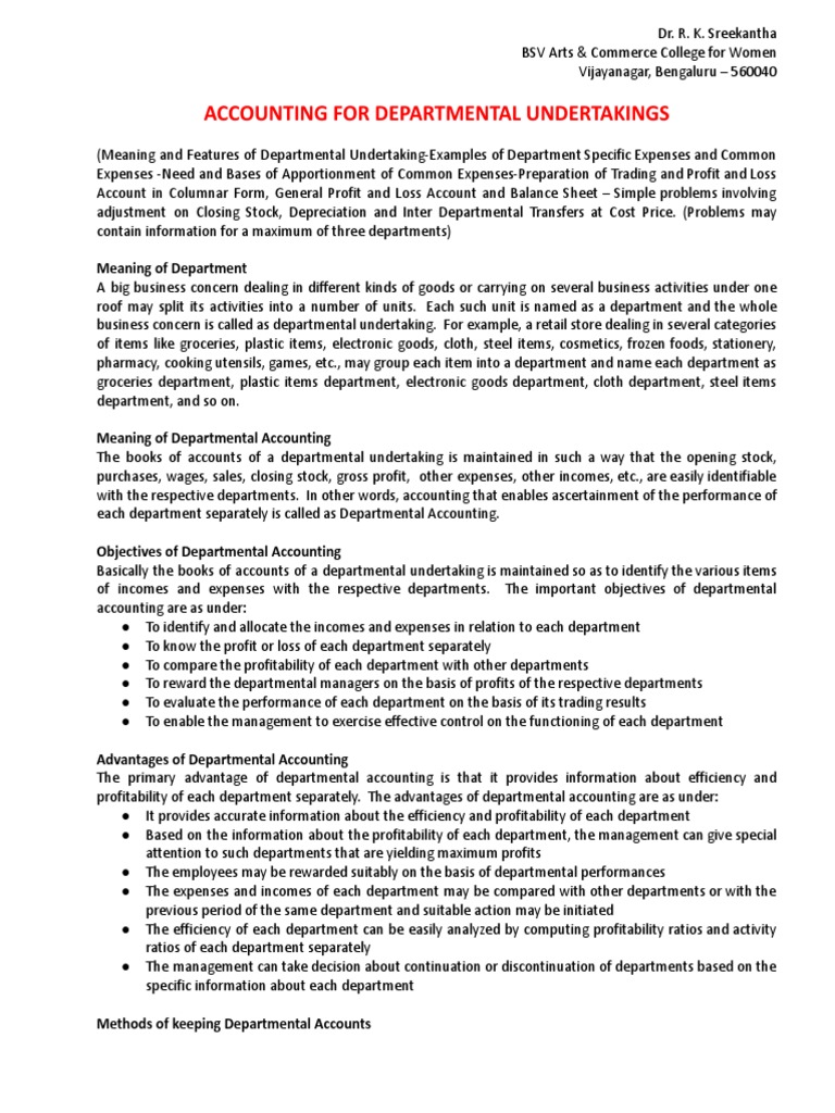Departmental Undertaking Accounting Guide | PDF | Expense | Income ...