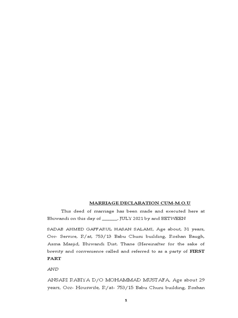 Marriage Declaration Cum | PDF | Marriage | Divorce