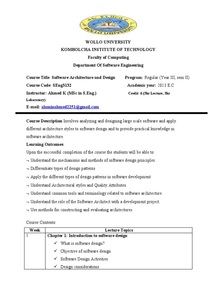 Course Outline Software Architecture | PDF | Software Architecture | Design