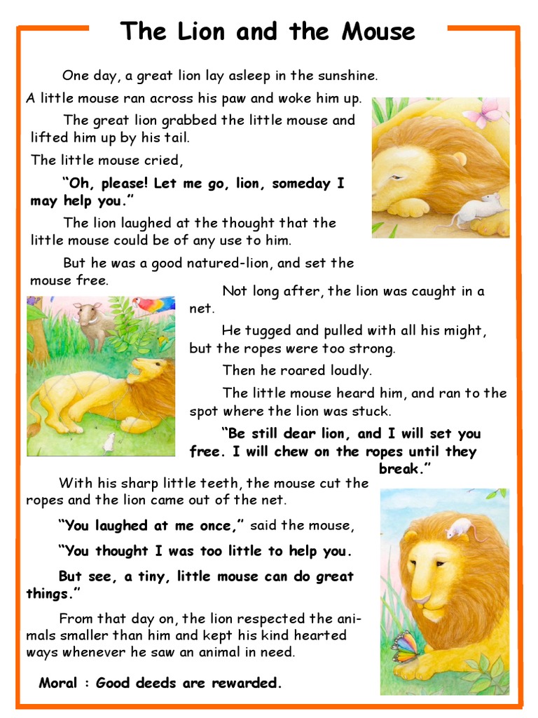 The Lion and The Mouse Hand Out Story | PDF