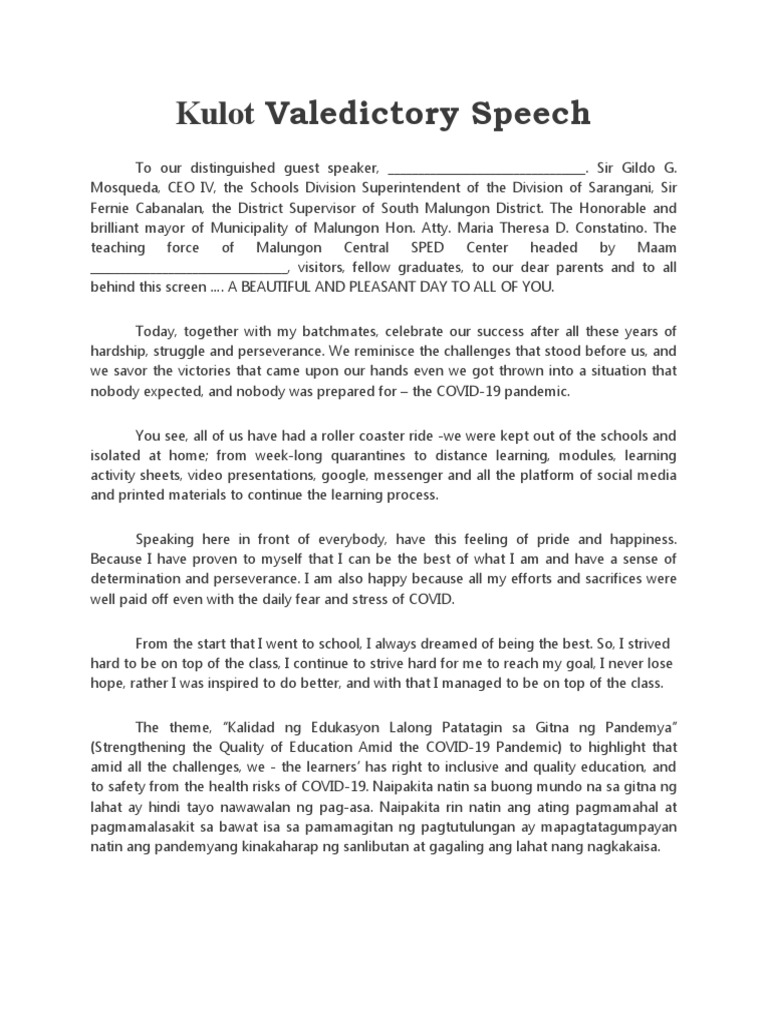 Valedictory Speech | PDF