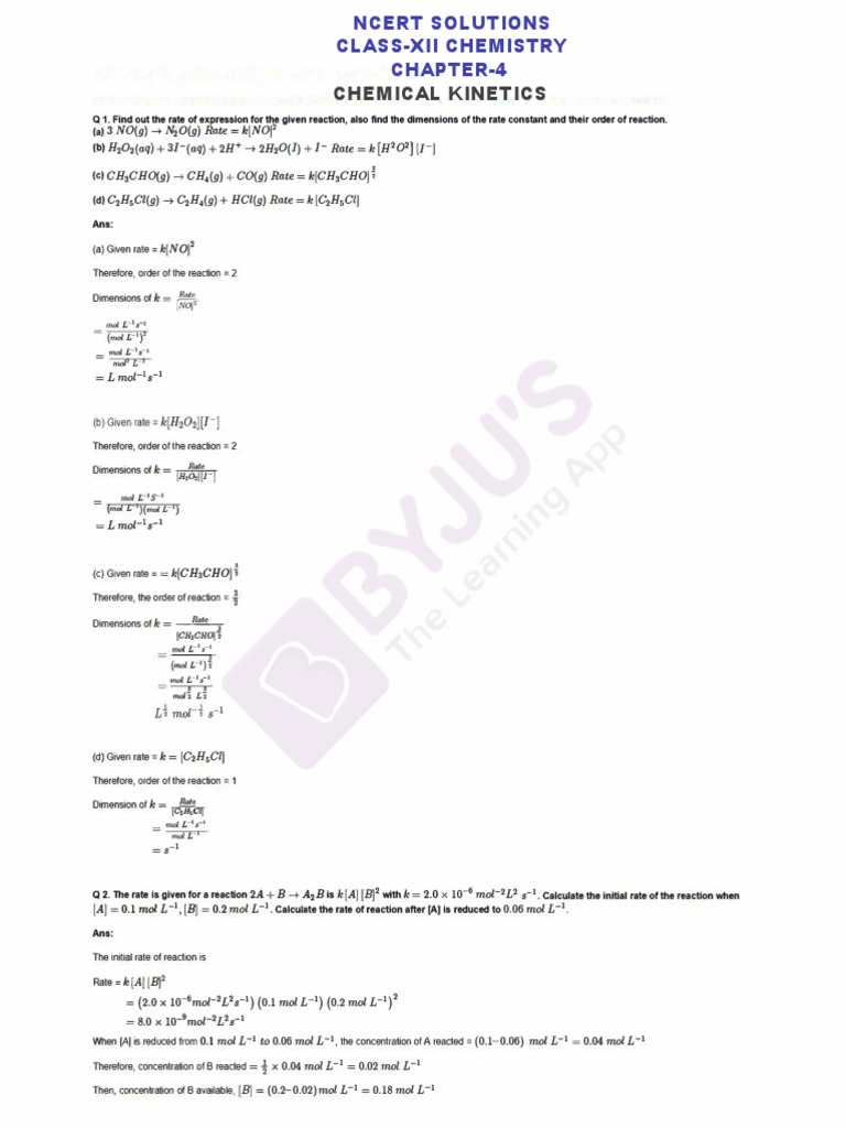 NCERT Solutions: Class 12 Chemical Kinetics | PDF