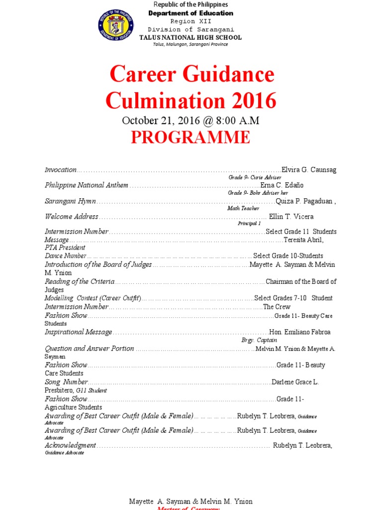 Career Guidance Culmination Program 2016 | PDF