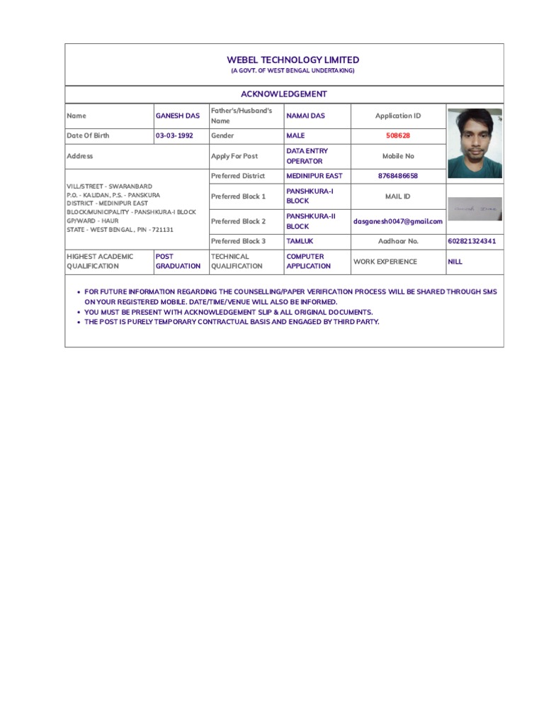 Webel Technology Limited: Acknowledgement | PDF