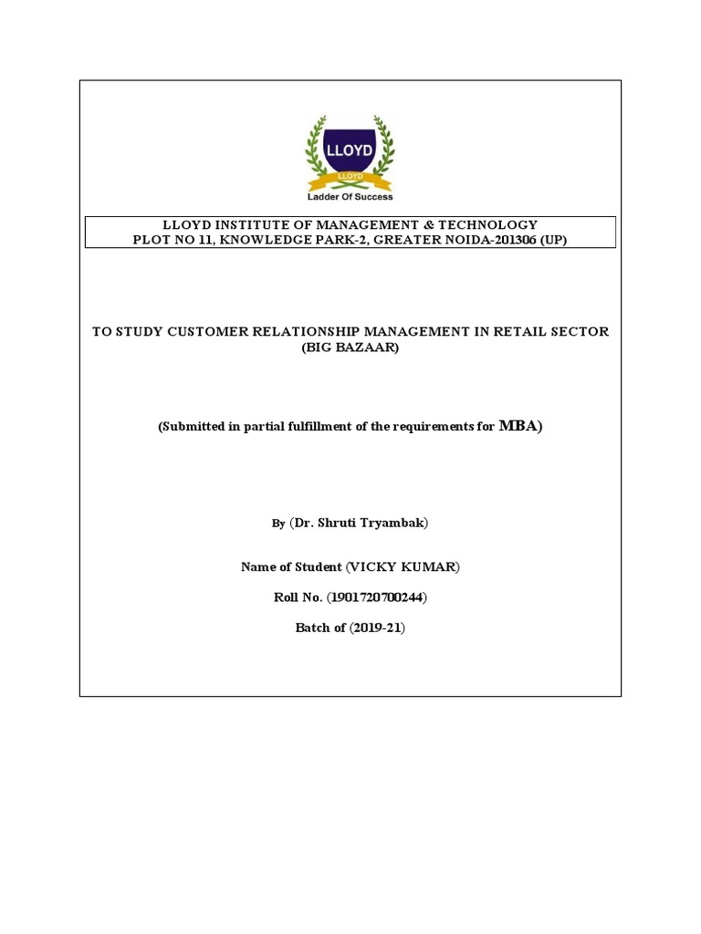 MBA Final Year Project | Download Free PDF | Retail | Customer ...