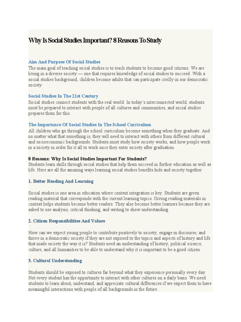Importance of Social Studies Explained | PDF | Critical Thinking ...