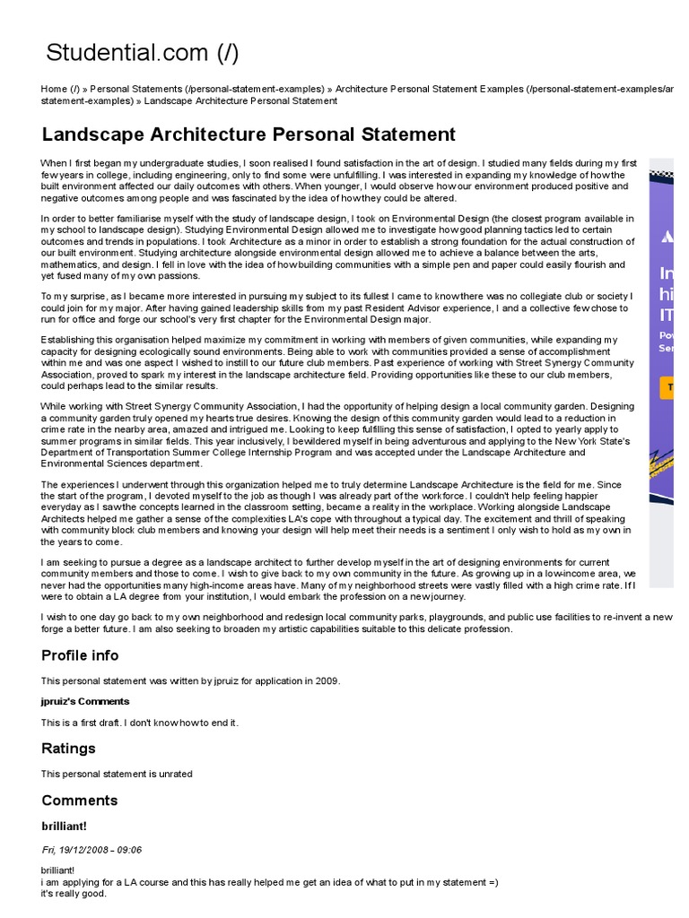 Landscape Architecture Personal Statement | PDF | Landscape ...