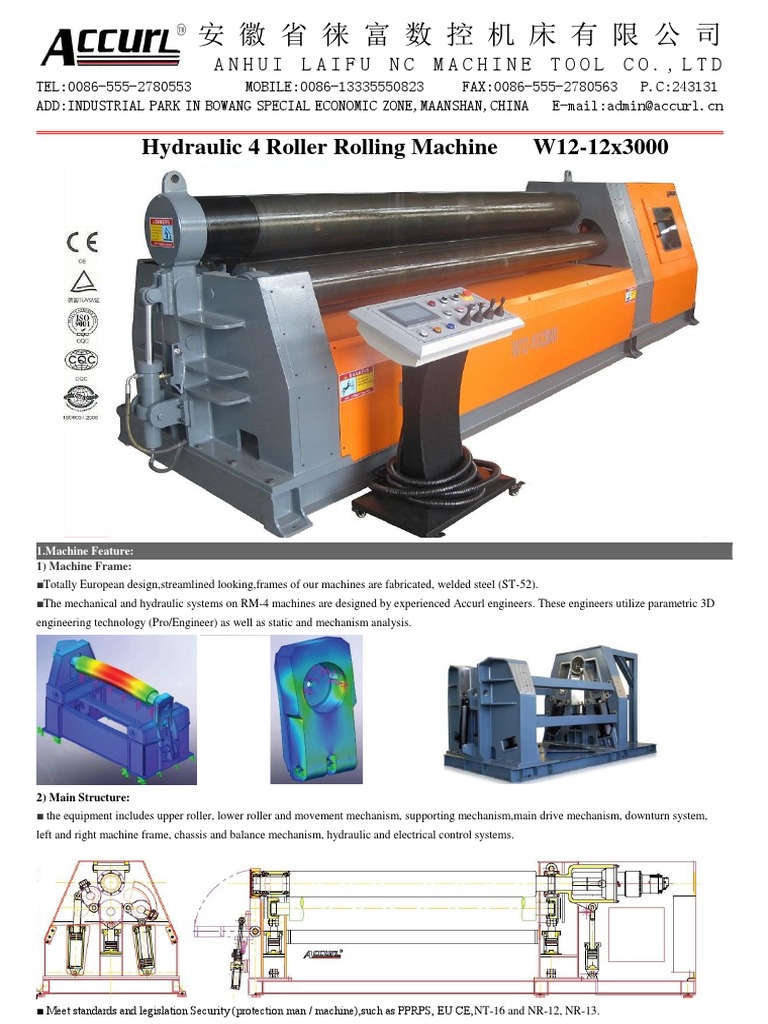 Hydraulic 4 Roller Rolling Machine W12-12x3000 | Download Free PDF ...