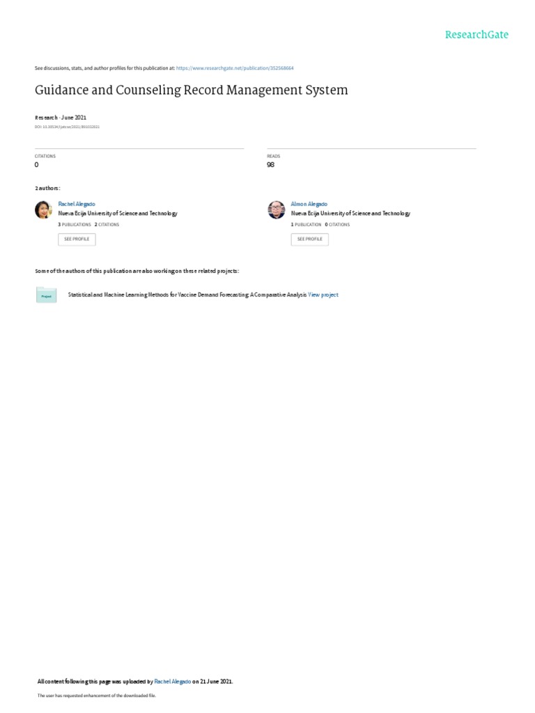 Guidance and Counseling Record Management System: June 2021 | PDF ...