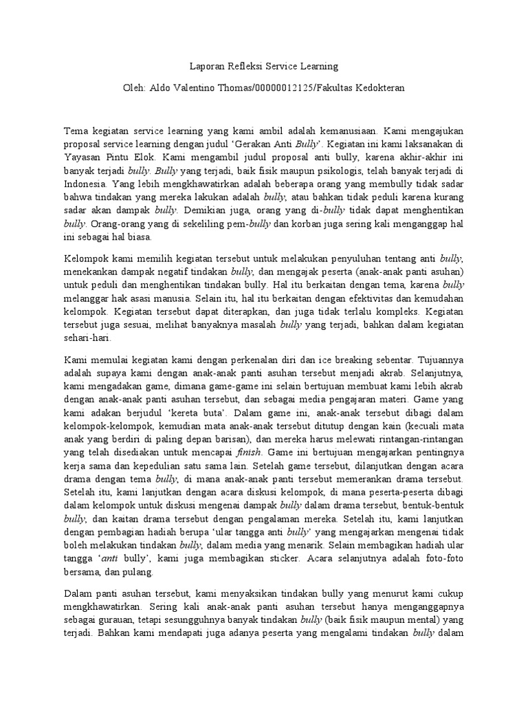 Laporan Refleksi Service Learning | PDF