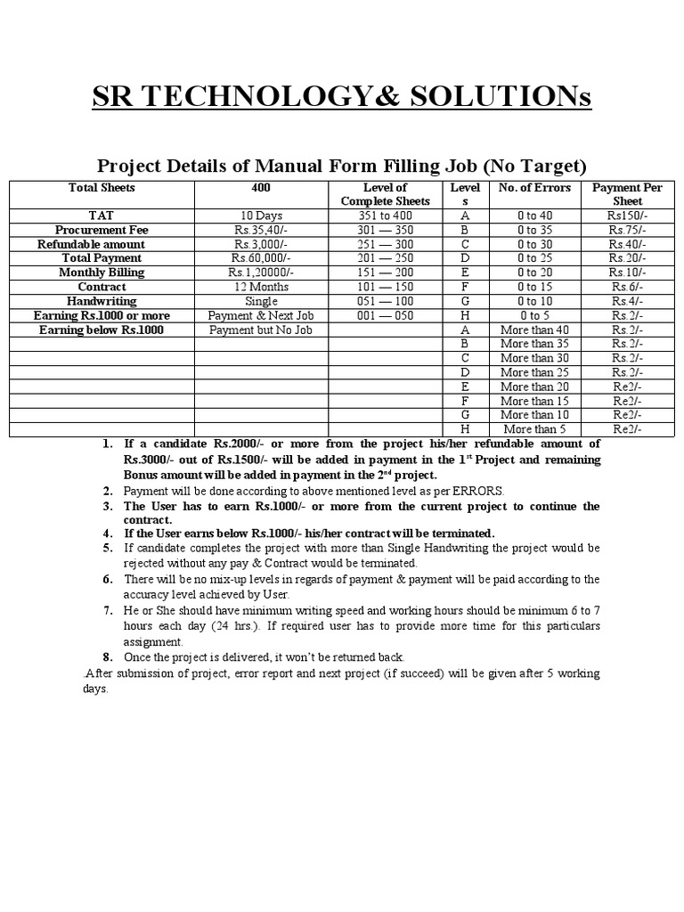 SR Technology& Solutions: Project Details of Manual Form Filling Job ...