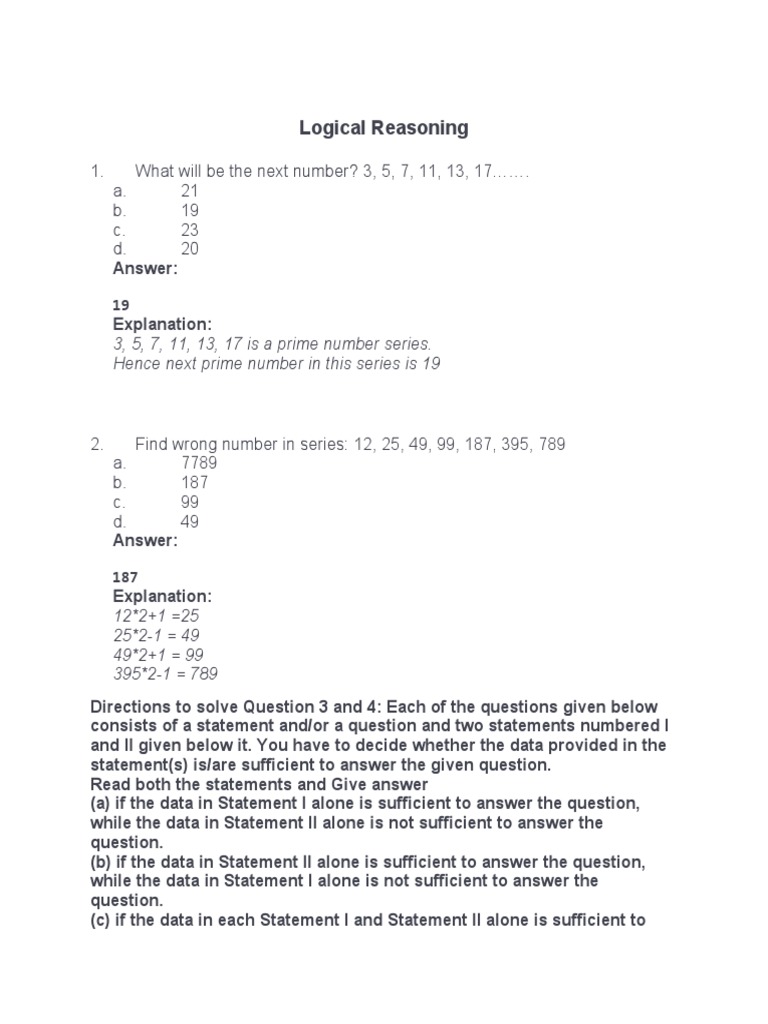HCL Logical Reasoning Set1 | PDF | Logic | Mathematics