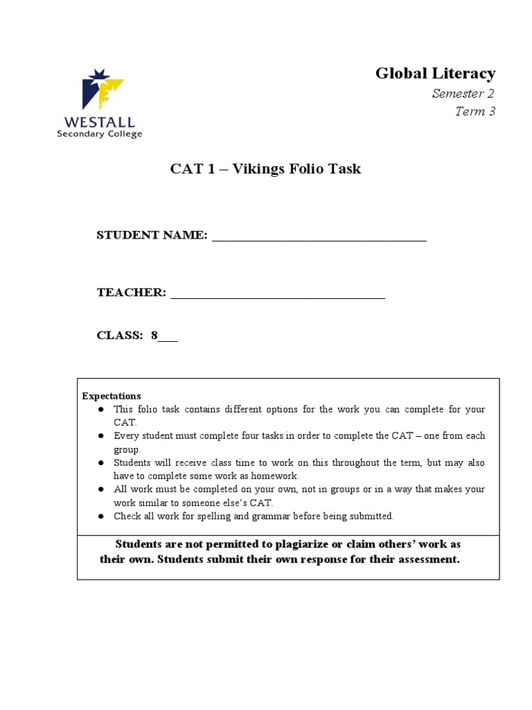 CAT Viking Folio Task Booklet | PDF | Vikings | Æsir