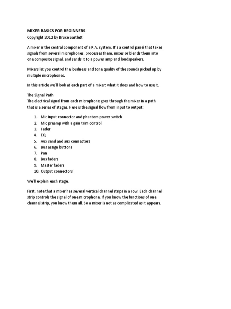 Mixer Basics For Beginners: The Signal Path | PDF | Equalization (Audio ...