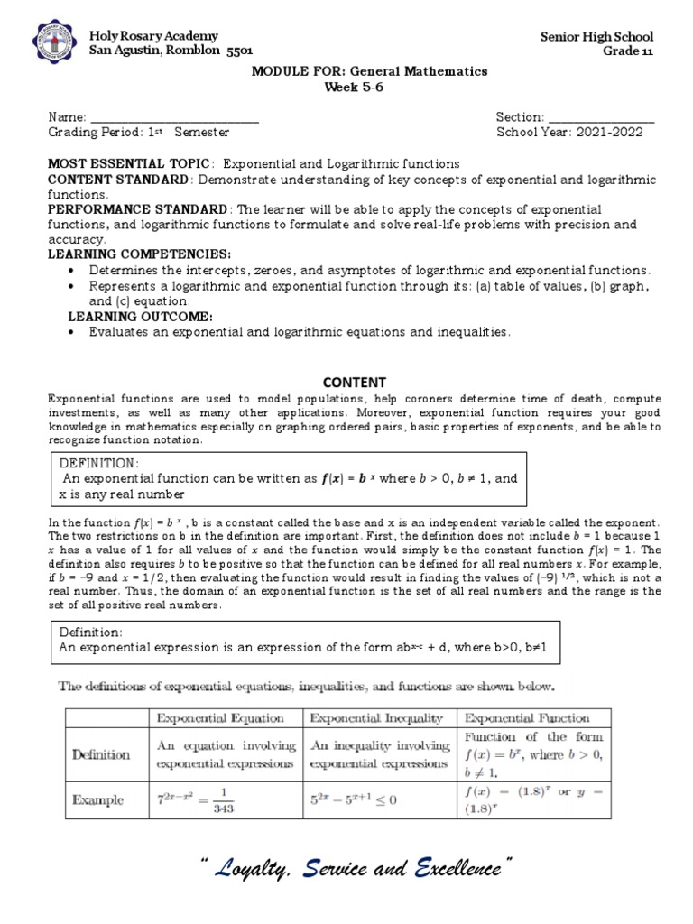 MOdule GRADE 11 Module 5-6 | PDF | Function (Mathematics) | Exponential ...