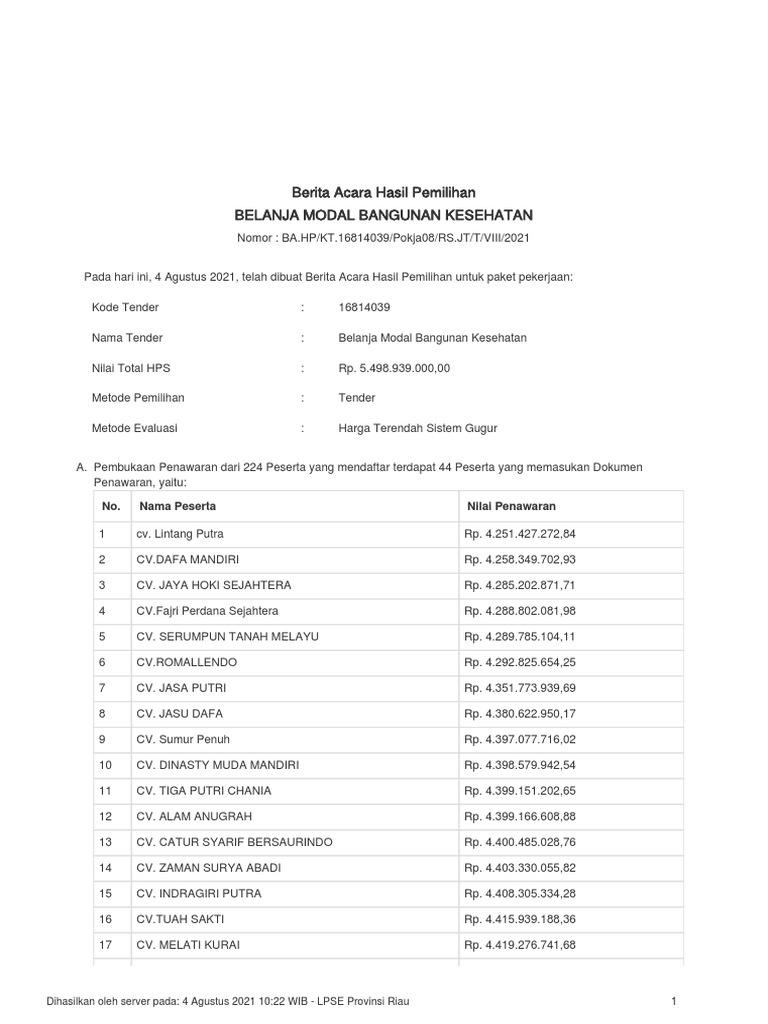 Berita Acara Hasil Pemilihan-16814039 | PDF