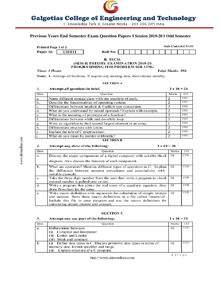 Previous Years End Semester Exam Question Papers | PDF