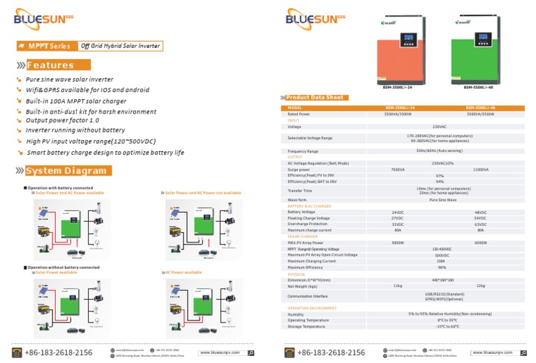 Bluesun Hybrid Inverter Specifications | PDF | Power Inverter | Battery ...