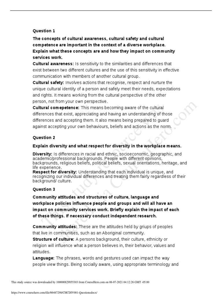 CHCDIV001 Questions | PDF | Indigenous Australians | Multiculturalism