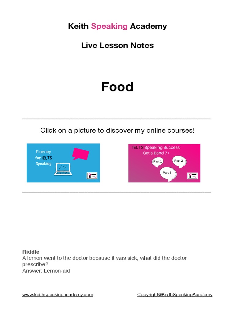 Food - Lesson Notes | PDF | Diet (Nutrition) | Diet & Nutrition