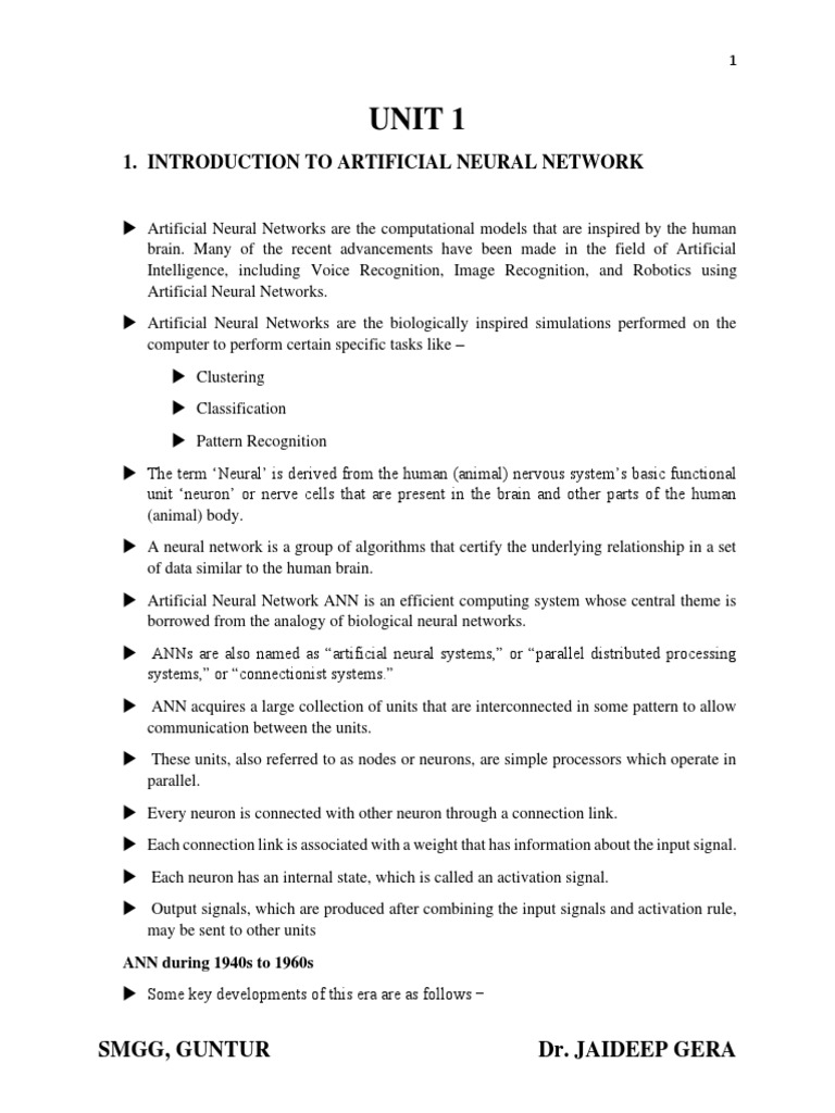 Unit 1: 1. Introduction To Artificial Neural Network | PDF | Artificial ...