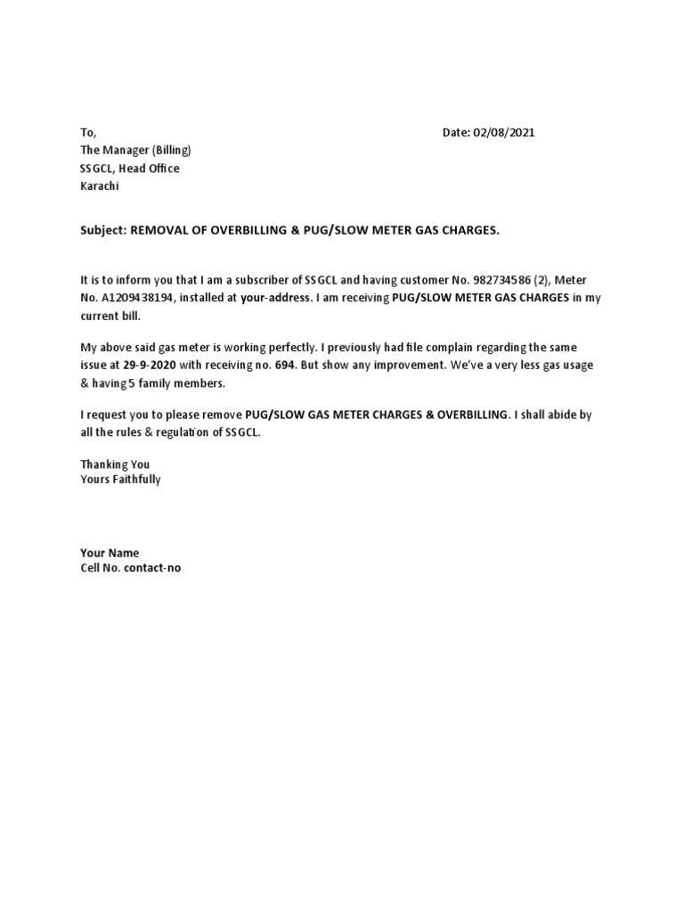 SSGC Complaint Letter | PDF