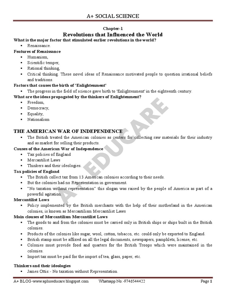 A+ Blog-Sslc-Social Science I - Chapter-1-Revolutions That Influenced ...