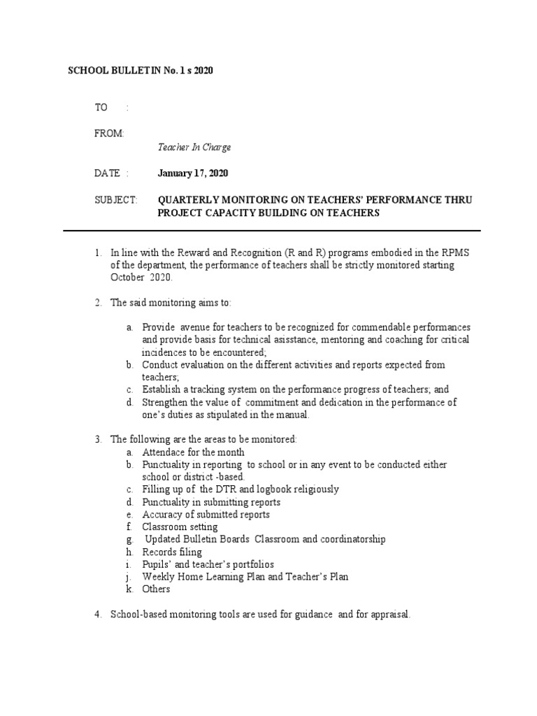 TO: From:: School Bulletin No. 1 S 2020 | PDF