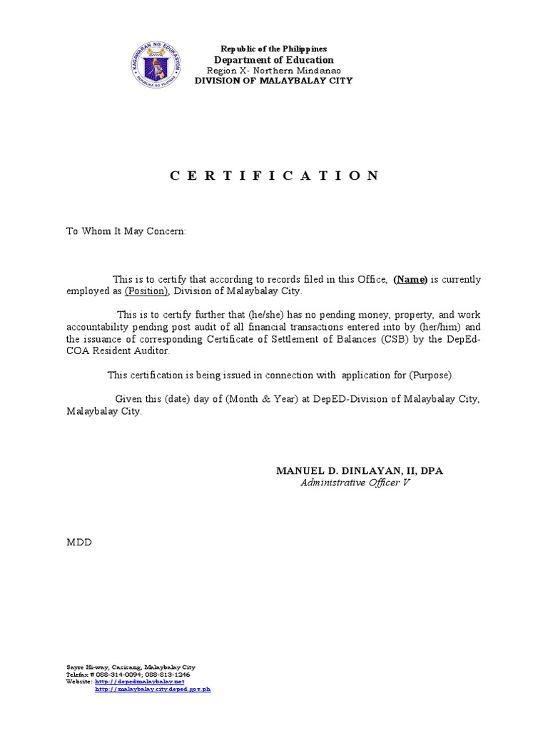 Certificate of No Pending Money Property and Work Accountability 4 | PDF