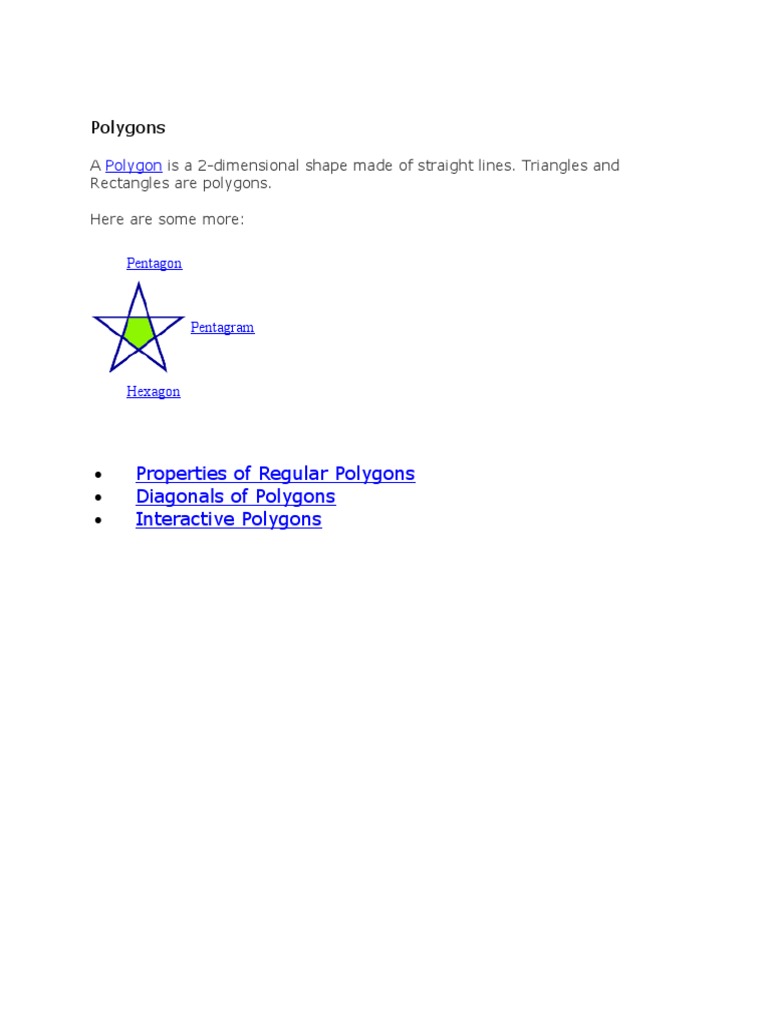 Polygons: Properties of Regular Polygons Diagonals of Polygons Interactive Polygons | PDF