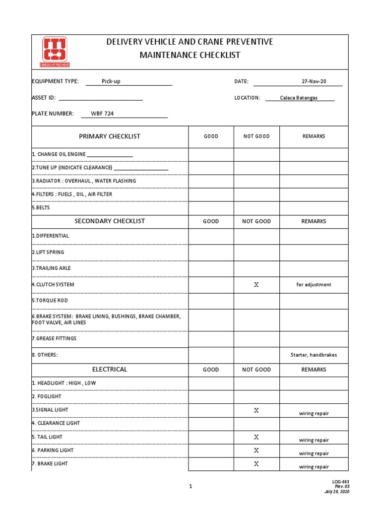LOG-003 Rev. 03 Delivery Vehicle and Crane Preventive Maintenance ...