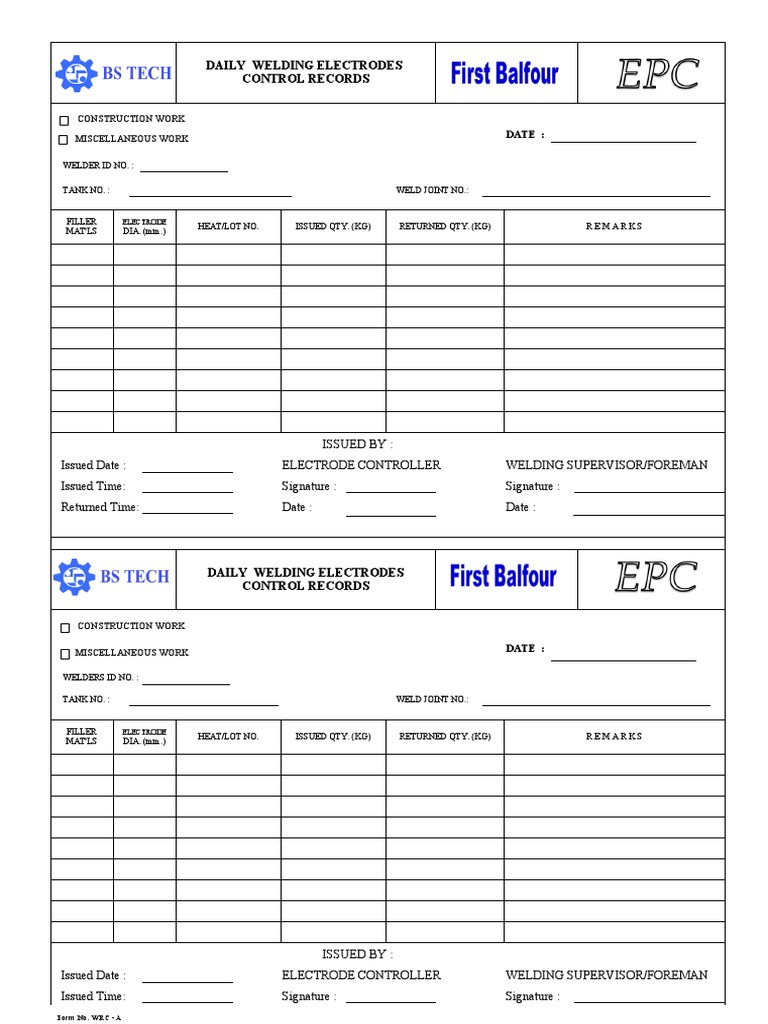 Daily Welding Electrodes Control Log | PDF