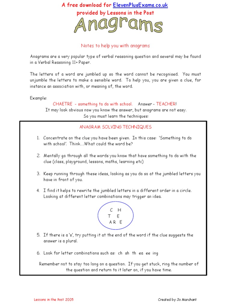 Notes To Help You With Anagrams | PDF