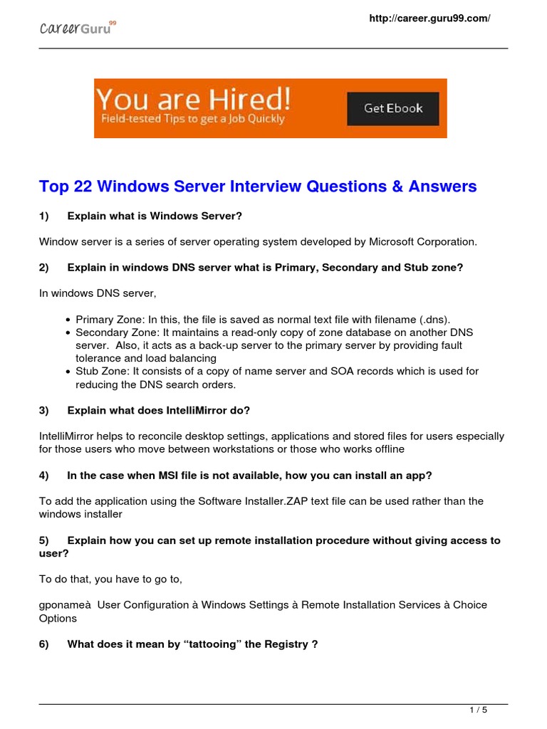 Top 22 Windows Server Interview Questions & Answers | PDF | Domain Name ...