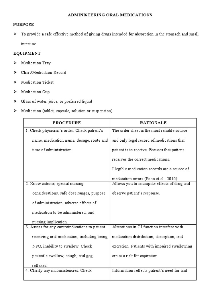 Oral Medication Administration Guide | PDF | Tablet (Pharmacy) | Chemistry