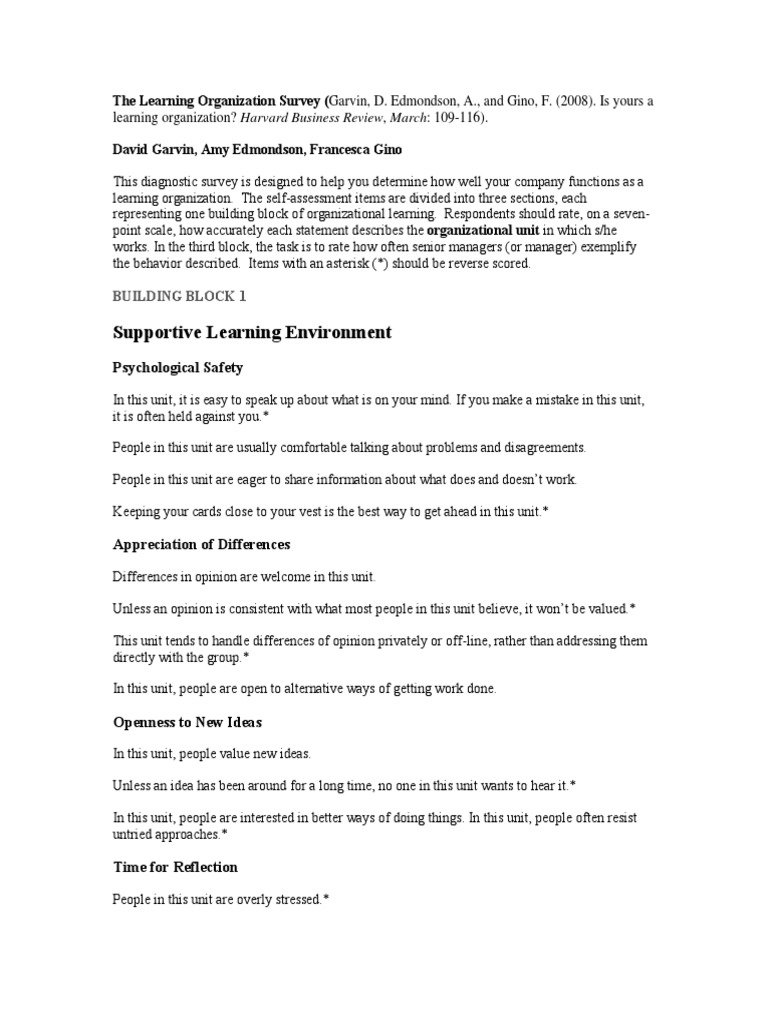 The Learning Organization Survey | PDF | Expert | Psychology