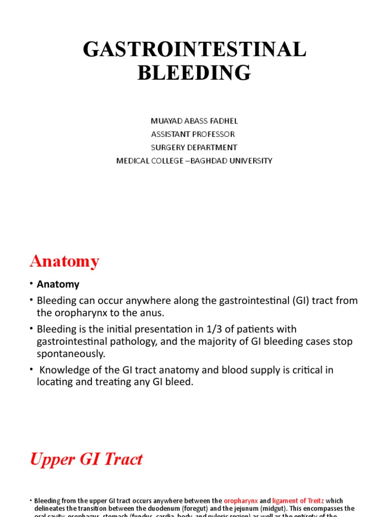 Gastro Intestinal Bleeding DR - muayAD ABASS | PDF | Stomach | Large ...