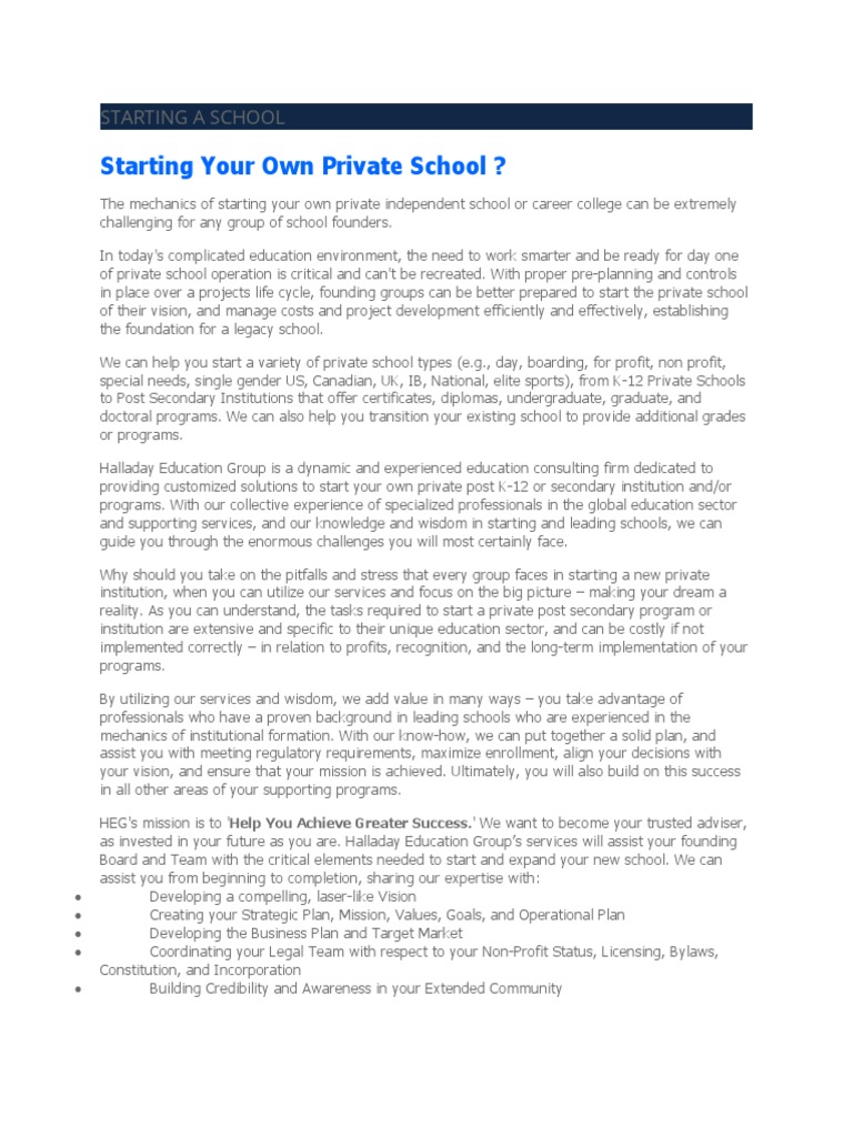 Starting A School | PDF | Schools | Nonprofit Organization